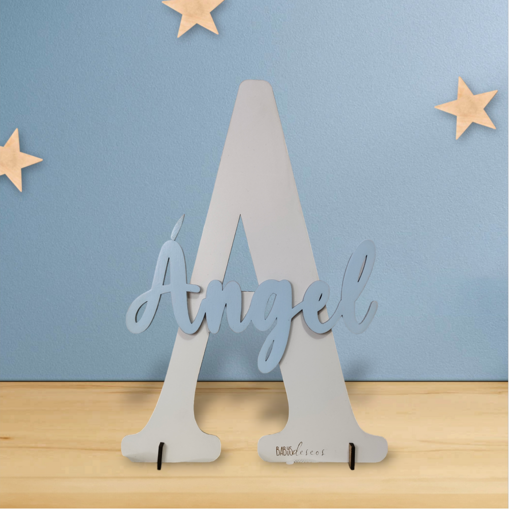 LETRA INICIAL DECORATIVA (Madera Base - Nombre a COLOR) - Babys Deseos